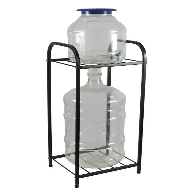 Metal Bottle Water Dispenser Stand for kitchen (Black, 2 Compartment)