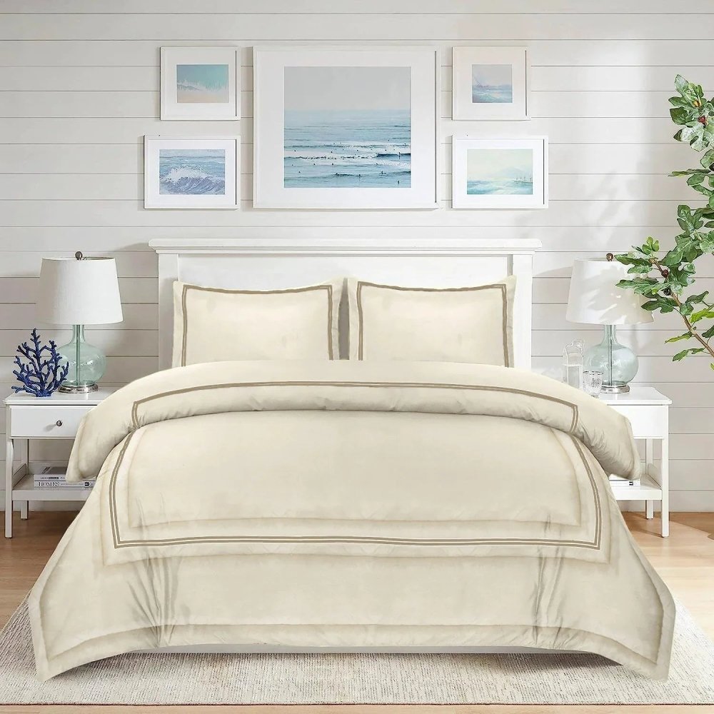 Baratta Comforter Set (Beige with Brown baratta stitch)