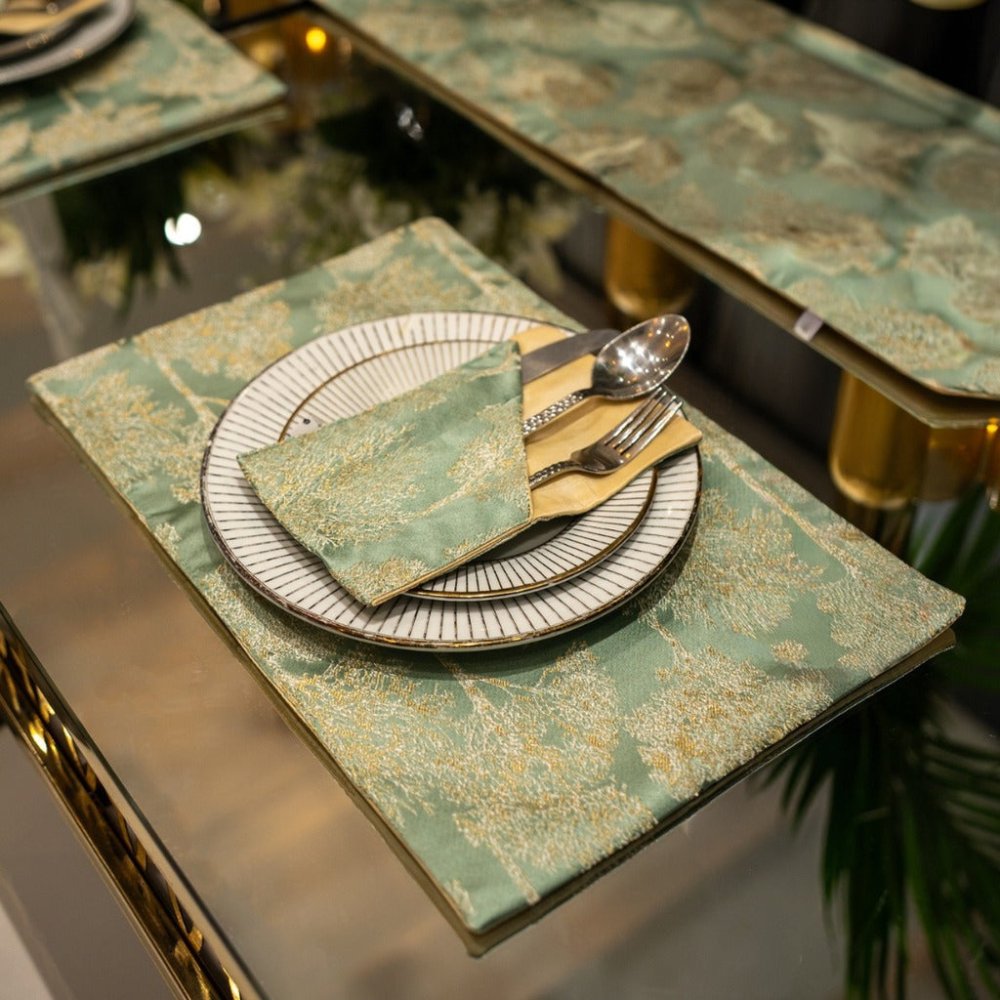Green & Gold Jacquard Table Mat Set