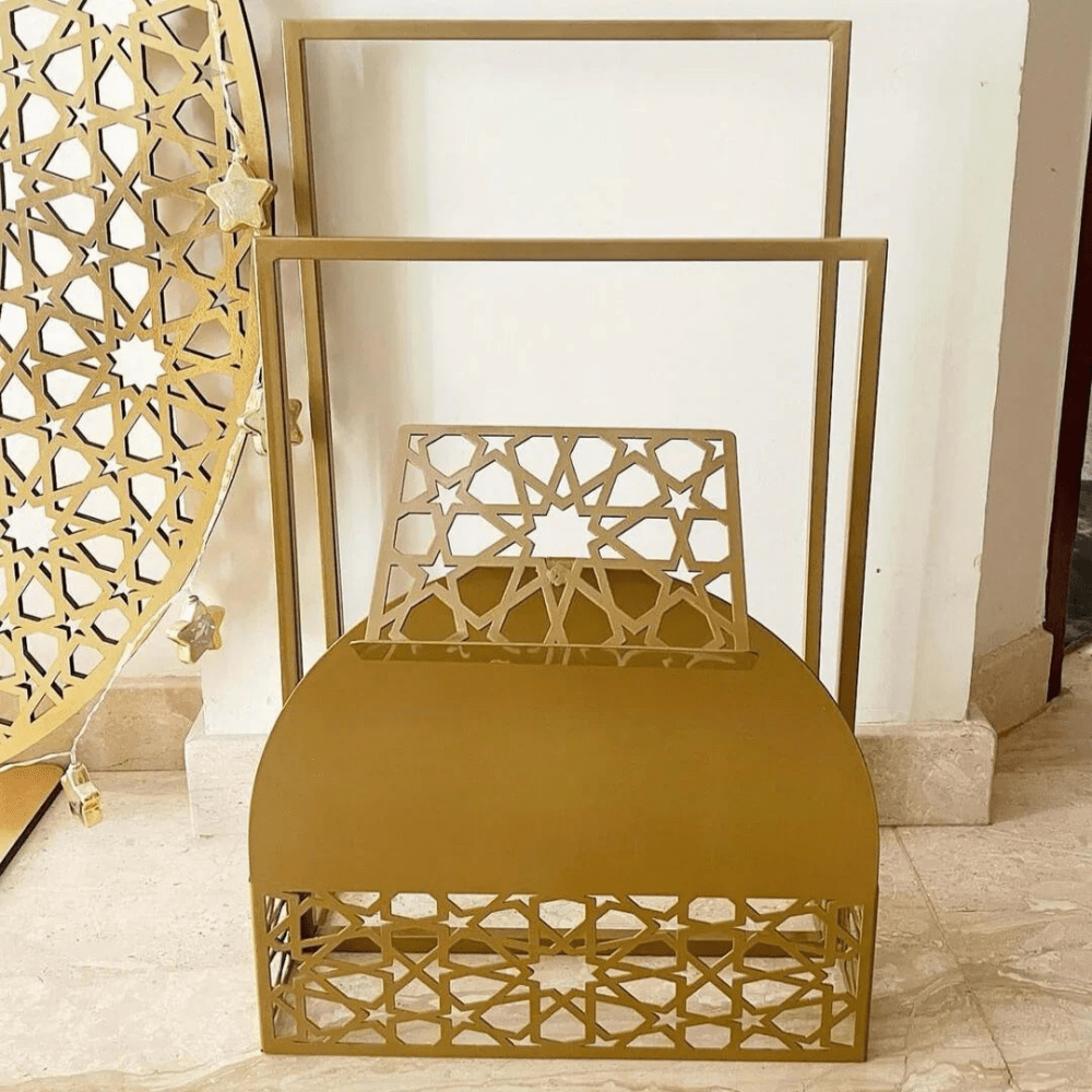 Metal Quran and Prayer Mat Stand ( golden)