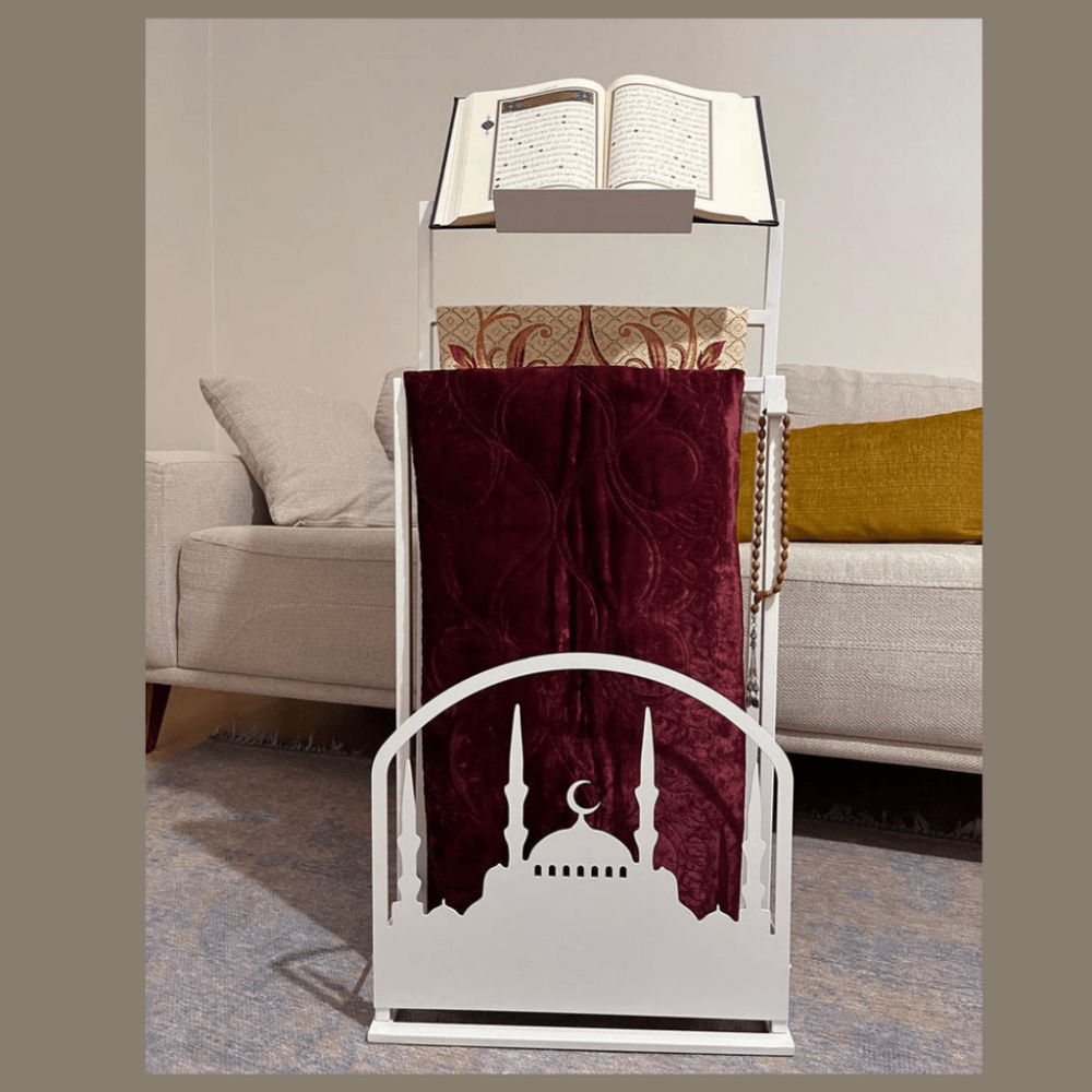 Luxury Metal Prayer Mat Stand with Qur’an Holder & Tasbih Hook