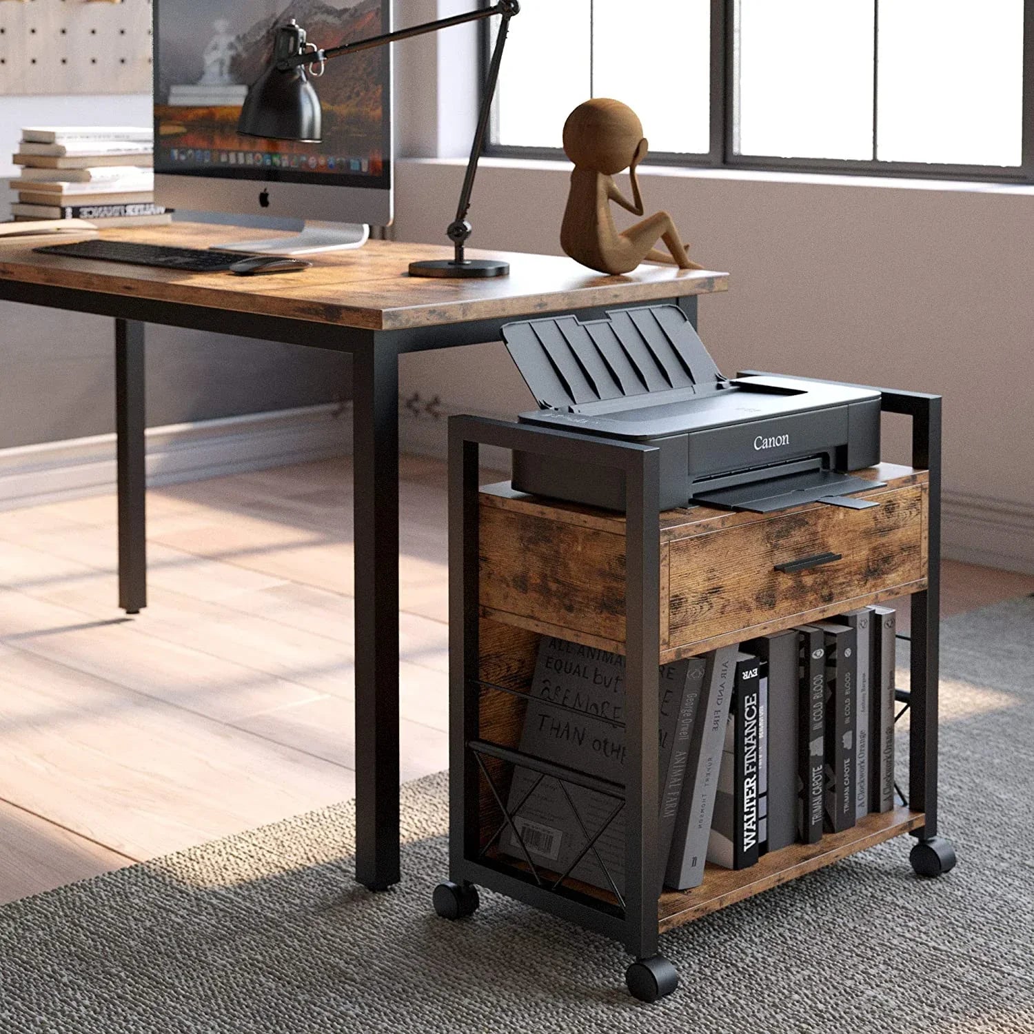 File Cabinet Industrial Printer Stand with Storage Home Office Cabinet