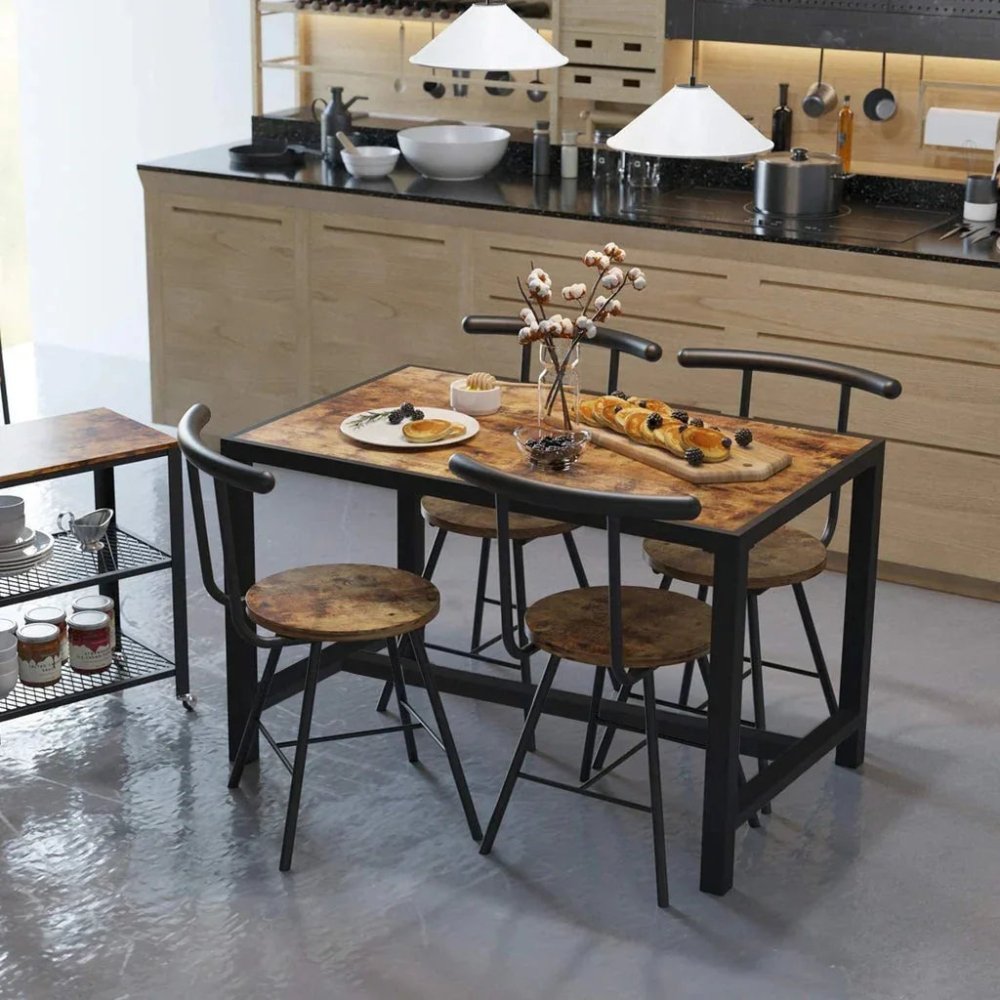 Dining Table, Rectangular Table with Metal Edges, Kitchen Table for Ho